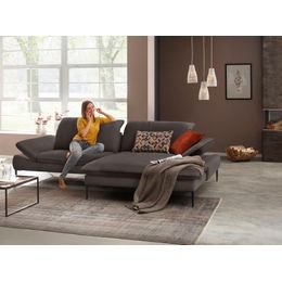 Ecksofa W.Schillig, B:294cm H:87cm T:185cm, braun, Chenille-Flachgewebe R66 (85% Polyester, 15% Nylon);Longlife Xtra-Leder Z59: Glattleder mit