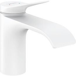 Hansgrohe Vivenis 80 Waschtischarmatur 75010700 mit Zugstangen-Ablaufgarnitur, EcoSmart, wei&szlig; matt