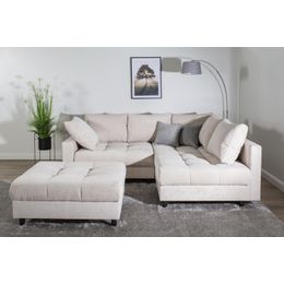 Ecksofa Collection AB, B:215cm H:44cm T:184cm, beige, 100%Polyester, Wohnzimmer, Sofas, "Toni L-Form, B: 215 cm", mit Hocker & 2 Zierkissen, Federkern