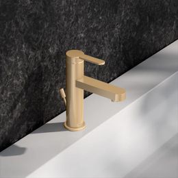 KEUCO IXMO Flat Einhebel-Waschtischmischer 59502253000 Ausladung 109mm, mit Ablaufgarnitur, messing geb&uuml;rstet