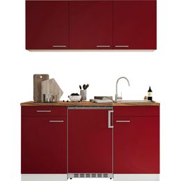 Pantryk&uuml;che respekta, B:150cm H:200cm T:60cm, rot, Komplettk&uuml;chen-Sets, "Luis, mit Glaskeramikkochfeld, wahlweise mit Mikrowelle, Korpus Wei&szlig;",