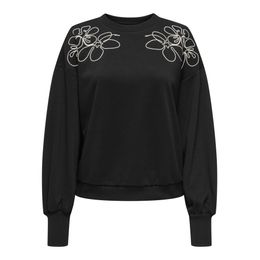 Only Damen Sweatshirt "ONLBROOKE L/S O-NECK DETAIL SWT NOOS", schwarz, Gr. XL, Sweatware, Obermaterial: 60% Baumwolle, 40% Polyester, Sweatshirts