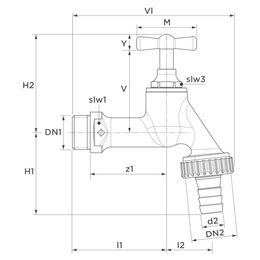 Seppelfricke Sepp Auslaufventil 0000100 DN 15, Messing verchromt, Schlauchverschraubung, Knebelgriff-Oberteil