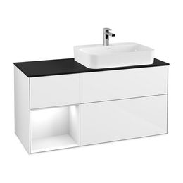 Villeroy & Boch Villeroy und Boch Finion Waschtischunterschrank G392GFGF 120cm, Abdeckplatte black matt, Emotion, Regal links Glossy white lacquer, Glossy white lacquer