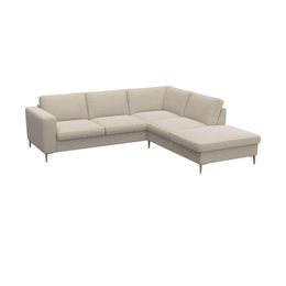 Ecksofa FLEXLUX, B:241cm H:85cm T:225cm, wei&szlig;, 100% Polyester, Wohnzimmer, Sofas, "Fiore, L-Form", breite Armlehnen, F&uuml;&szlig;e Alu/Eiche, B/T 241/225 cm,