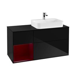 Villeroy & Boch Villeroy und Boch Finion Waschtischunterschrank F392HBPH 120cm, Abdeckplatte black matt, Regal links Peony, Glossy Black Lacquer