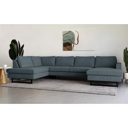 Wohnlandschaft Home Affaire, B:350cm H:85cm T:206cm, blau, 92% Polyester, 8% Nylon, Sofas, "Pinto, 350 cm, U-Form, XXL, mit Ottomanen", Cord,