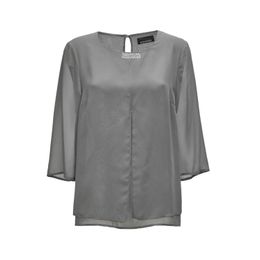 GOLDNER Damen Kurzarmbluse "Kurzgröße Luftige Bluse mit funkelnden Glitzersteinchen", silber, Gr. 23, Obermaterial: 100% Polyester PES., Blusen