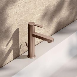 KEUCO IXMO Flat Einhebel-Waschtischmischer 59501293001 Ausladung 124mm, mit Ablaufgarnitur, Rosette rund, rotgold geb&uuml;rstet