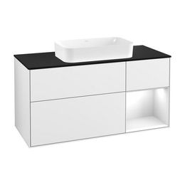Villeroy & Boch Villeroy und Boch Finion Waschtischunterschrank F302GFGF 120cm, Abdeckplatte black matt, Regal rechts Glossy white lacquer, Glossy white lacquer