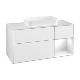 Villeroy & Boch Villeroy und Boch Finion Waschtischunterschrank G301GFGF 120cm, Abdeckplatte white matt, Emotion, Regal rechts Glossy white lacquer, Glossy white lacquer