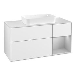 Villeroy & Boch Villeroy und Boch Finion Waschtischunterschrank G301GJGF 120cm, Abdeckplatte white matt, Emotion, Regal rechts Light grey matt, Glossy white lacquer