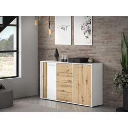 Sideboard FORTE, B:142,6cm H:82,3cm T:34,3cm, wei&szlig;, Spanplatte, Wohnzimmer, Sideboards, "Cardigan", Sideboard, 2 farbig, Stauraum, Schubkasten, Soft