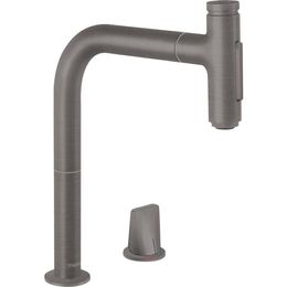 Hansgrohe Metris Select 2-Loch-K&uuml;chenmischer 73818340 brushed black, 2jet, Ausziehbrause