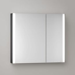 KEUCO Somaris Spiegelschrank mit Beleuchtung 14502372201 80 x 71 x 12,7 cm, schwarz matt, 2 T&uuml;ren, Wandvorbau, Spiegelheizung, asymmetrisch