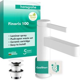 Hansgrohe Finoris Einhebel-Waschtischarmatur 76012700 ComfortZone 100, mit Push-Open-Ablaufgarnitur, wei&szlig; matt