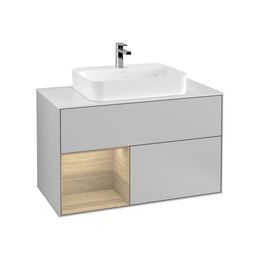 Villeroy & Boch Villeroy und Boch Finion Waschtischunterschrank F361PCGJ 100cm, Abdeckplatte white matt, Regal links Oak Veneer, Light grey matt