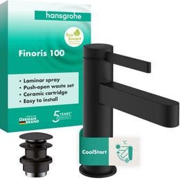 Hansgrohe Finoris Einhebel-Waschtischarmatur 76012670 ComfortZone 100, mit Push-Open-Ablaufgarnitur, schwarz matt
