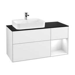 Villeroy & Boch Villeroy und Boch Finion Waschtischunterschrank G402GFGF 120cm, Abdeckplatte black matt, Emotion, Regal rechts Glossy white lacquer, Glossy white lacquer