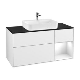Villeroy & Boch Villeroy und Boch Finion Waschtischunterschrank F422GFGF 120cm, Abdeckplatte black matt, Regal rechts Glossy white lacquer, Glossy white lacquer