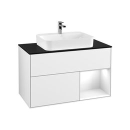 Villeroy & Boch Villeroy und Boch Finion Waschtischunterschrank F372GFGF 100cm, Abdeckplatte black matt, Regal rechts Glossy white lacquer, Glossy white lacquer