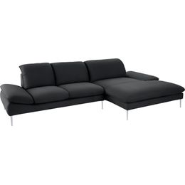 Ecksofa W.Schillig, B:340cm H:87cm T:185cm, schwarz, Chenille-Flachgewebe R66 (85% Polyester, 15% Nylon);Longlife Xtra-Leder Z59: Glattleder mit