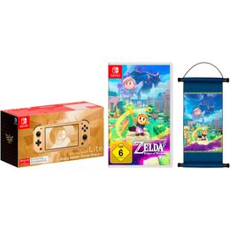 NINTENDO SWITCH Konsolen-Set "Lite – Hyrule-Edition + Zelda: Echoes of Wisdom + Zelda-Schriftrolle", B:20,8cm H:9,11cm T:2,84cm, gold, Spielekonsolen