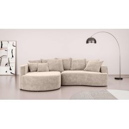 Ecksofa Home Affaire, B:255cm H:90cm T:181cm, beige, 100% Polyester, Wohnzimmer, Sofas, "Kahekili, Schlafsofa mit Bettkasten, Maße B/T/H: 255/181/90/