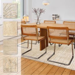 Teppich Astra, B:133cm H:10mm L:190cm, beige, Kunstfaser, Wohnzimmer, Teppiche, "Lou 253", Hoch Tief Struktur, Kurzflor, Wohnzimmer, Schlafzimmer
