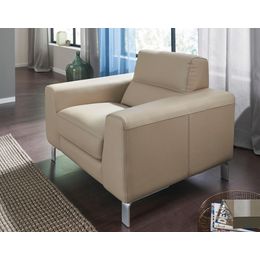 Sessel Calia italia, B:112cm H:81cm T:94cm, beige, Leder SORRENTO, pigmentiertes Glattleder;Leder BULL, pigmentiertes Dickleder, Wohnzimmer, Sessel,