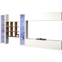 Wohnwand Inosign, B:350cm H:180cm T:30cm, wei&szlig;, Spanplatte, Wohnzimmer, Kastenm&ouml;bel-Sets, "Maruska"