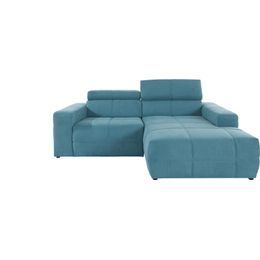 Ecksofa DOMO collection, B:214cm H:80cm T:175cm, blau, 92% Polyester 8% Nylon, Wohnzimmer, Sofas, "Brandon, inkl. Kopfteilverstellung, B/T/H: