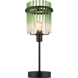 Globo LIGHTING Tischleuchte "GORLEY", &Oslash; 15cm H: 37,5cm, 1 Stk.schwarz matt, Wohnzimmer, Leuchten, Tischlampe schwarz Glasst&auml;be gr&uuml;n klar verlaufend
