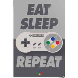 Poster Reinders, B:61cm H:91,5cm, silber, Papier, Bilder, "Super Nintendo Eat, sleep, repeat"