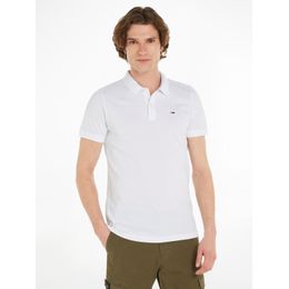 Tommy Jeans Herren Poloshirt "TJM SLIM PLACKET POLO", weiß, Gr. XXL, unifarben mit Farbeinsatz, Jersey, Obermaterial: 100% Baumwolle, Shirts, Piqué