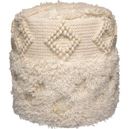 Pouf Kayoom, B:35cm H:35cm T:35cm, beige, Baumwolle, Vlies, Poufs, "Bohist 125 35cm x 35cm, Strukturen mit Fransen und Quasten", handgefertigt,