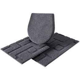 Badematte Grund, H:20mm, grau, Polyester, Badematten, "Riana, Badvorleger, Badezimmer Teppich, sehr weich", Modernes Design mit Linien in