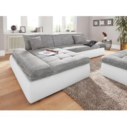 Ecksofa DOMO collection, B:300cm H:80cm T:172cm, weiß, Kunstleder SOFTLUX / Struktur (90% Polyester, 10% Polyacryl);Zierkissen: Struktur (90%