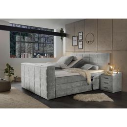 Boxspringbett, B:202cm L:240cm, grau, ED EXCITING DESIGN, 95% Polyester, 5% Nylon, Komplettbetten, "Denver", inkl. Motor, Topper und motorisierter