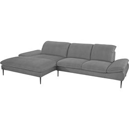 Ecksofa W.Schillig, B:340cm H:87cm T:185cm, grau, Chenille-Flachgewebe R66 (85% Polyester, 15% Nylon);Longlife Xtra-Leder Z59: Glattleder mit