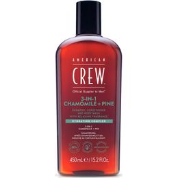 American Crew Haarshampoo "3In1 Chamomile & Pine Shampoo, Conditioner & Body Wash 450 ml", 450ml, rot, Haarpflegemittel, F&uuml;r Herren aller Haartypen,
