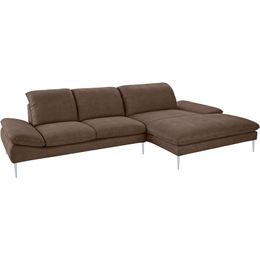 Ecksofa W.Schillig, B:340cm H:87cm T:185cm, braun, Chenille-Flachgewebe R66 (85% Polyester, 15% Nylon);Longlife Xtra-Leder Z59: Glattleder mit