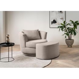 Drehsessel Home Affaire, B:95cm H:77cm T:133cm, beige, Sessel, "MAISIE, Love Seat,Lese-Sessel,Sessel-Set, mit Hocker", in MEGA CORD und Web-Velours,