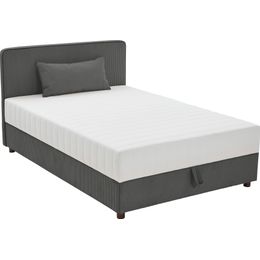 Bett, B:122cm H:97cm L:210cm, grau, ATLANTIC HOME COLLECTION, Schlafzimmer, Betten, "Corinna", Boxbett inkl. Stauraum, Cord, erhältlich in