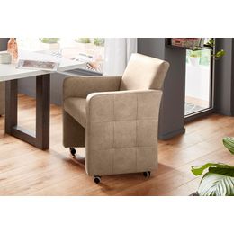 Sessel, B:61cm H:88cm T:70cm, beige, exxpo - SOFA FASHION, Wohnzimmer, Sessel, "Barista Clubsessel auf Rollen, schmale Armlehnen, aktuelles Design",
