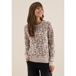 Cecil Damen Strickpullover, beige, Gr. XL, animal-print, Stoff, 50% Viskose, 28% Polyester, 22% Nylon, Pullover, mit Leomuster