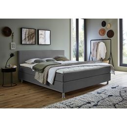 Boxbett, B:180cm L:209cm, grau, ATLANTIC HOME COLLECTION, Bezug Bett: Strukturstoff (65% Polypropylen, 35% Polyester), Komplettbetten, "Edison",