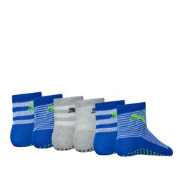 Puma M&auml;dchen Socken "Puma BABY ABS SOCKS 6P ECOM", Gr. 19, blau, Baumwollmischung, gestreift, mehrfarbig, Socken, Anti-Rutsch Sohle