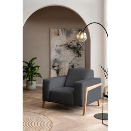 Sessel, B:105cm H:84cm T:96cm, grau, exxpo - SOFA FASHION, Wohnzimmer, Sessel, "Starr, Loungesessel, Scandic Design mit Sichtholz am Armteil", im