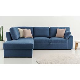 Ecksofa Home Affaire, B:242cm H:88cm T:224cm, blau, 100% polyester, Wohnzimmer, Sofas, "Citry", Breite 242 cm, Chenille, Bettfunktion, Bettkasten,